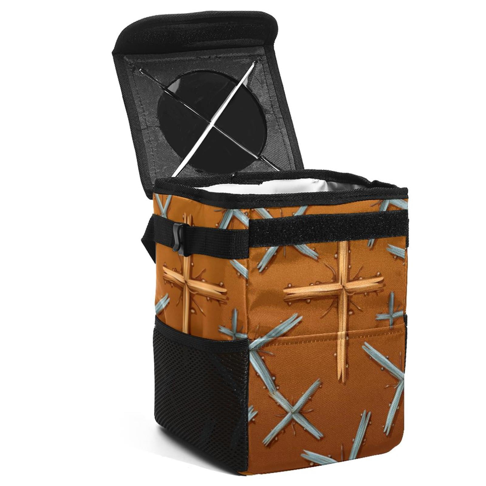 Cross Foldable Car Trash Bin with Lid, Leak-proof Mini Trash Can for ...