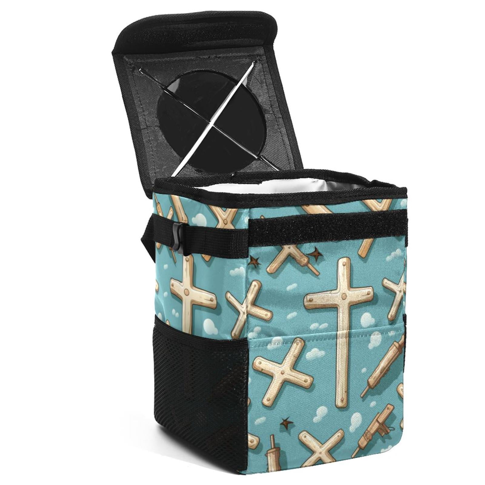 Cross Foldable Car Trash Can with Lid, Leak-Proof Car Trash Bin ...