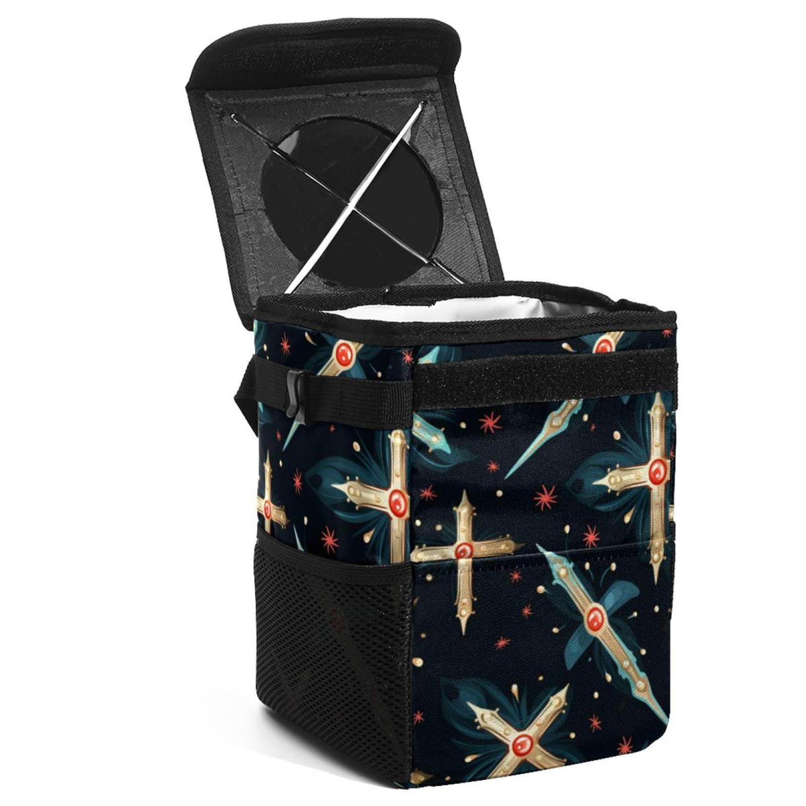 Cross Foldable Car Trash Can with Lid, Leak-Proof, and Hanging Storage ...