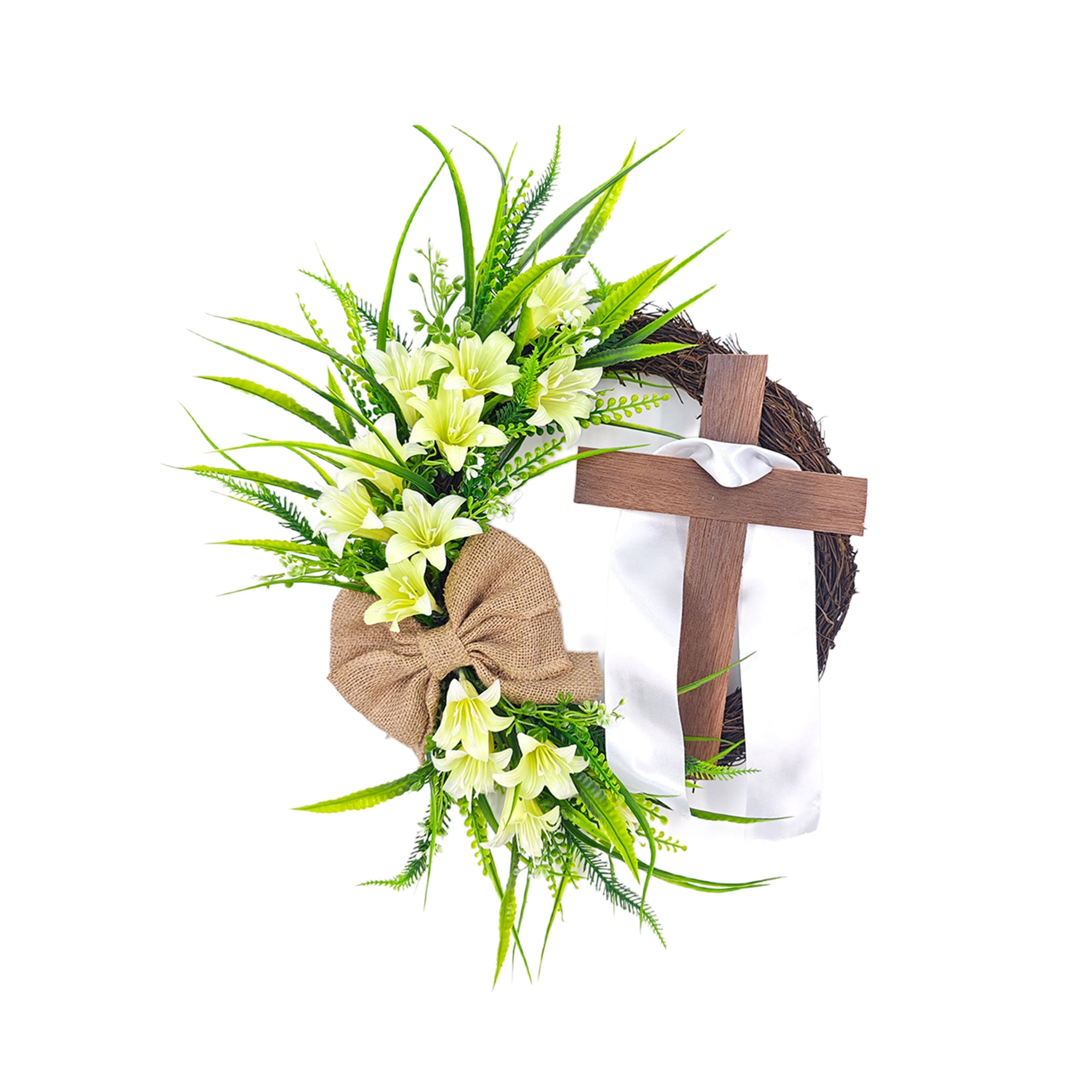 Cross Garland Flower Leaves Wreath Easter Door Wreath Decor Religious ...