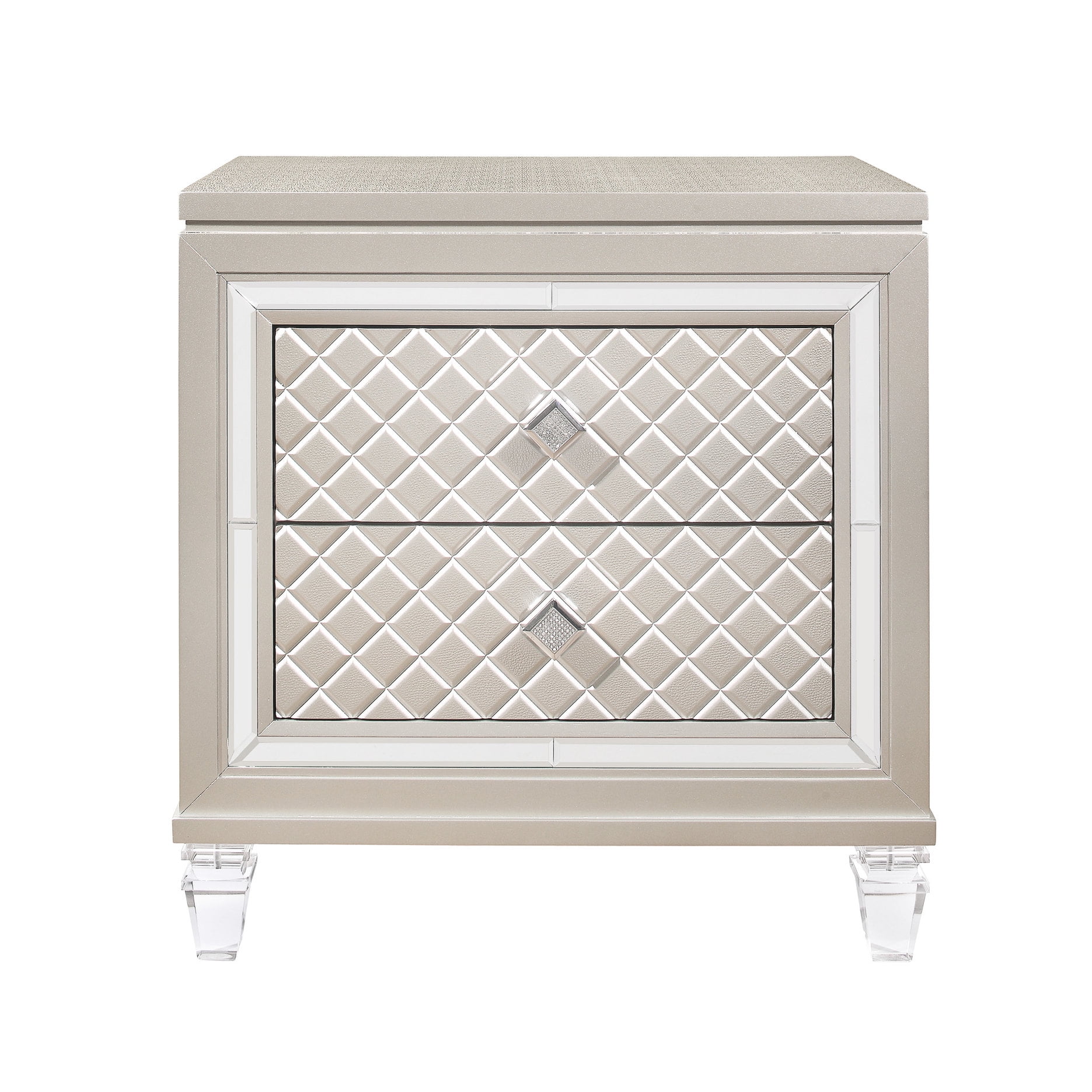 Cross Glam Champagne Night Table | Mirror Accents for Added Style ...
