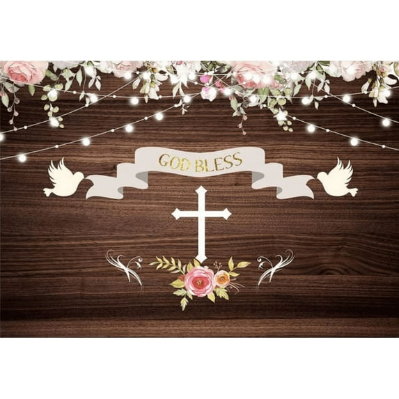 Cross God Bless Background Pink Girl First Holy Communion Baptism Flower Backdrop Newborn ration ...