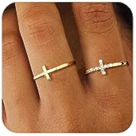Cross Gold Rings for Women Non Tarnish, Dainty Trendy Stackable Ring Set 14k Gold Plated Thin Cz ...