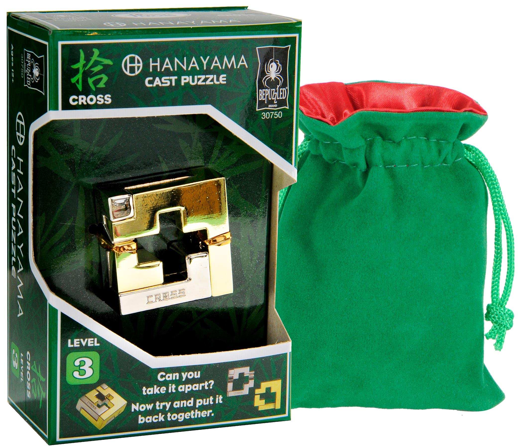 Cross Hanayama Puzzle, Level EC36 3, with Green Velvet, Red Satin ...