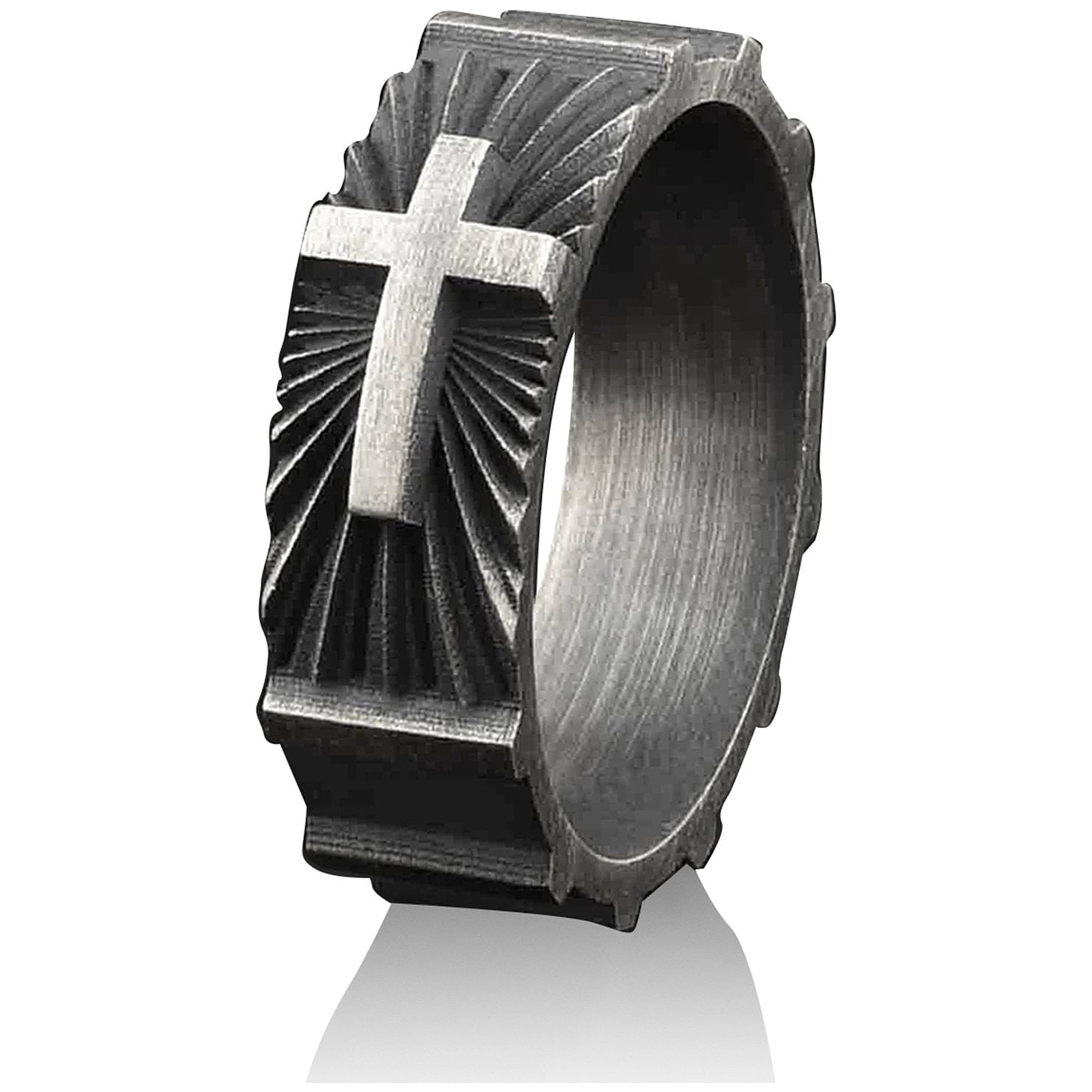 Cross Handmade Sterling Silver Men Band Ring, Christian Cross Men ...