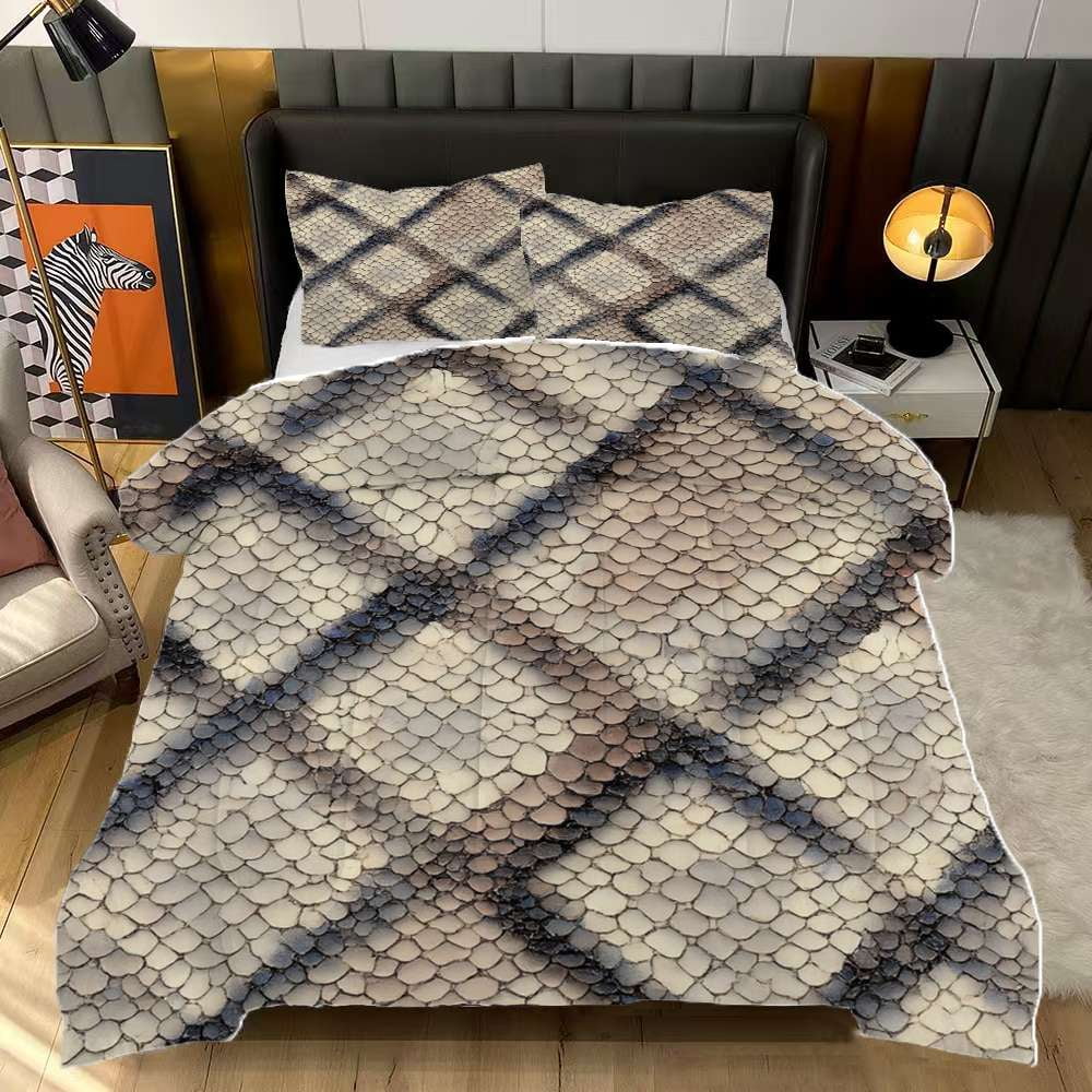 Cross Hatched Snakeskin Texture Comforter Set Queen Size Bedding Set ...