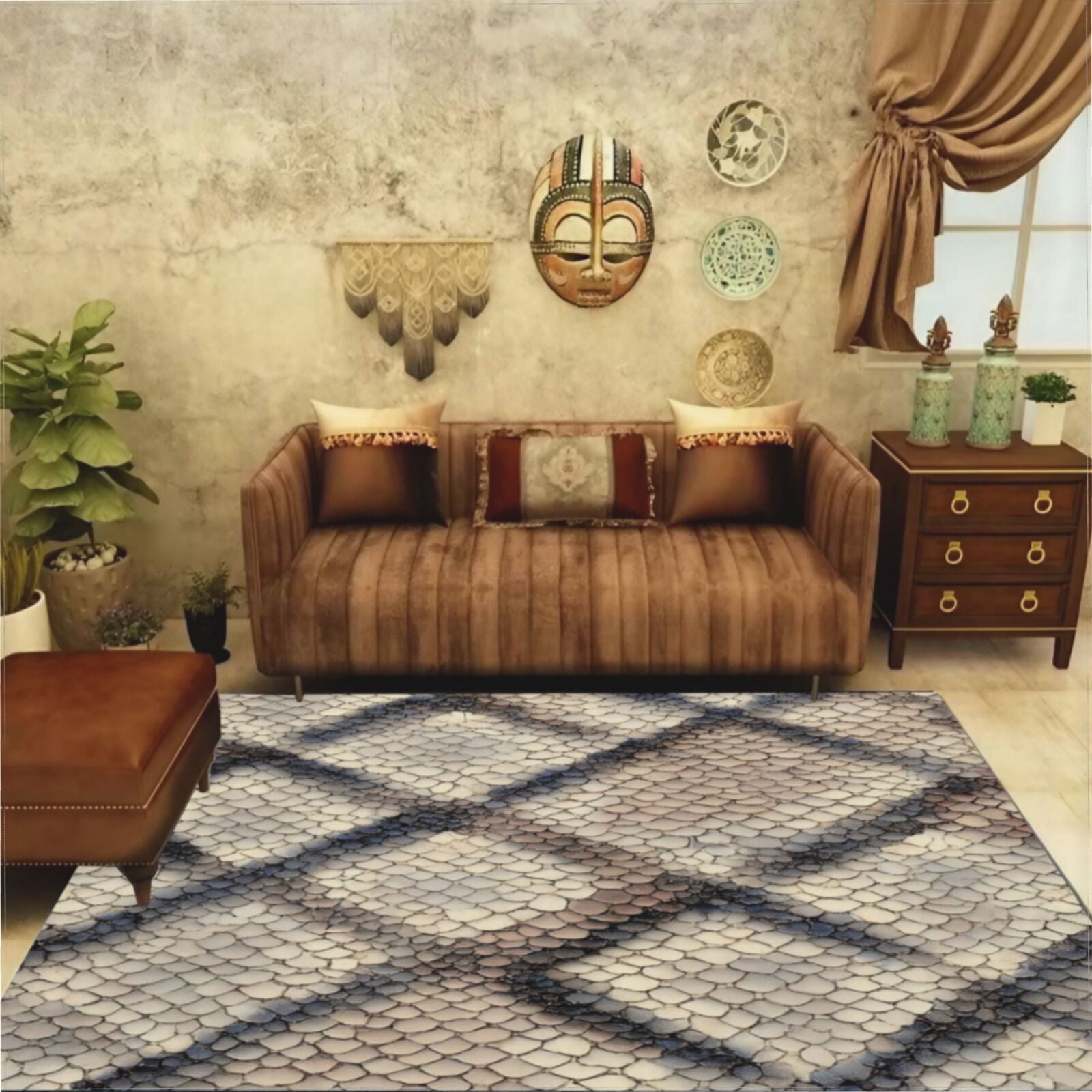 Cross Hatched Snakeskin Texture Light Luxury Retro Carpet Large Size ...