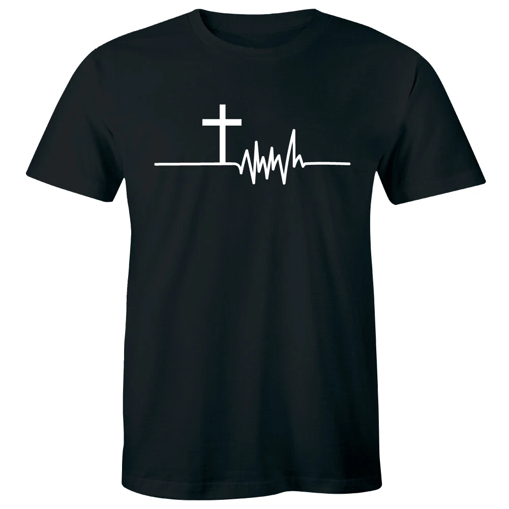 Cross Heartbeat Symbol Faith Driven Spiritual Simple Message Unisex T ...