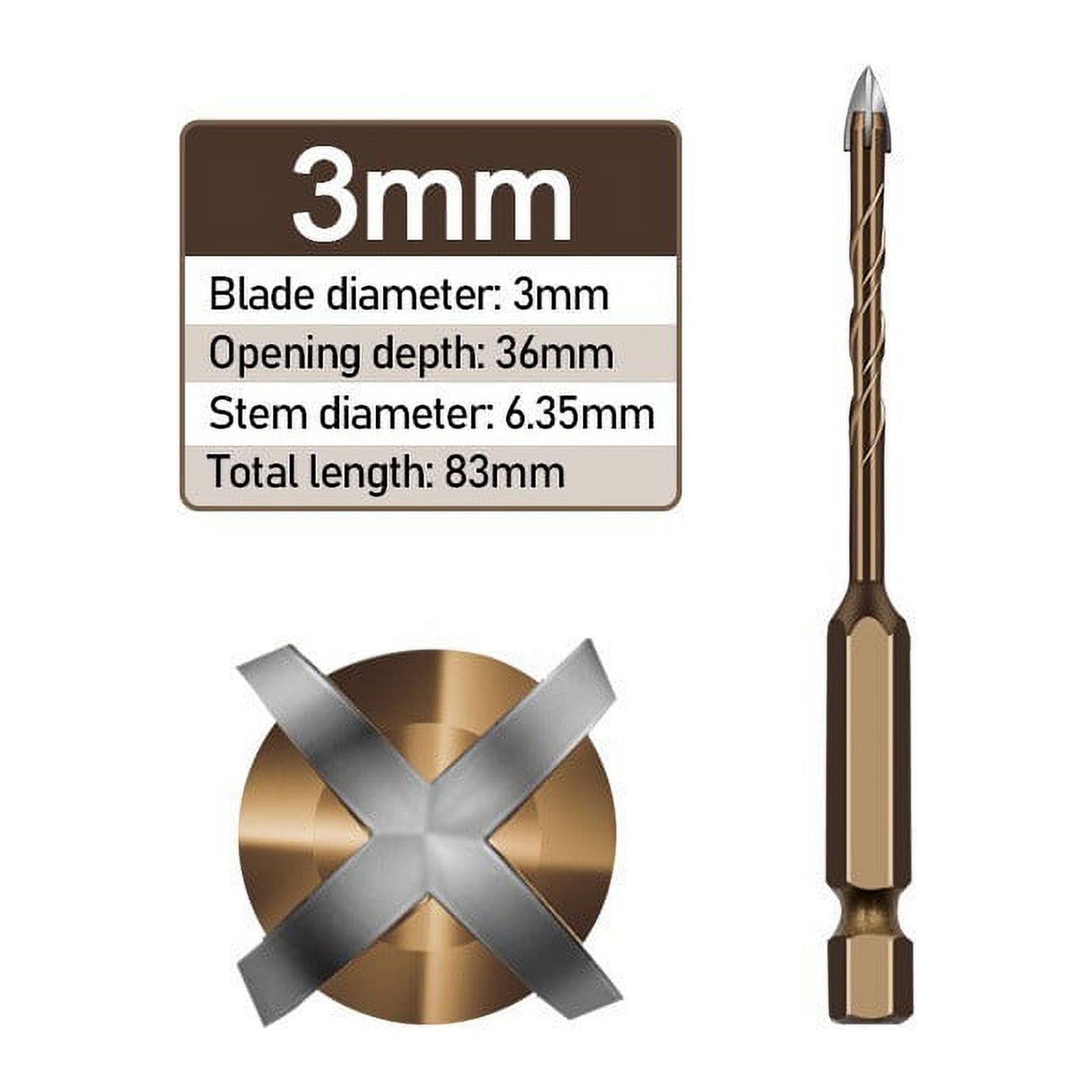 Cross Hex Tile Drill Bit Set for Glass, Ceramic, Concrete, 1/4 ...