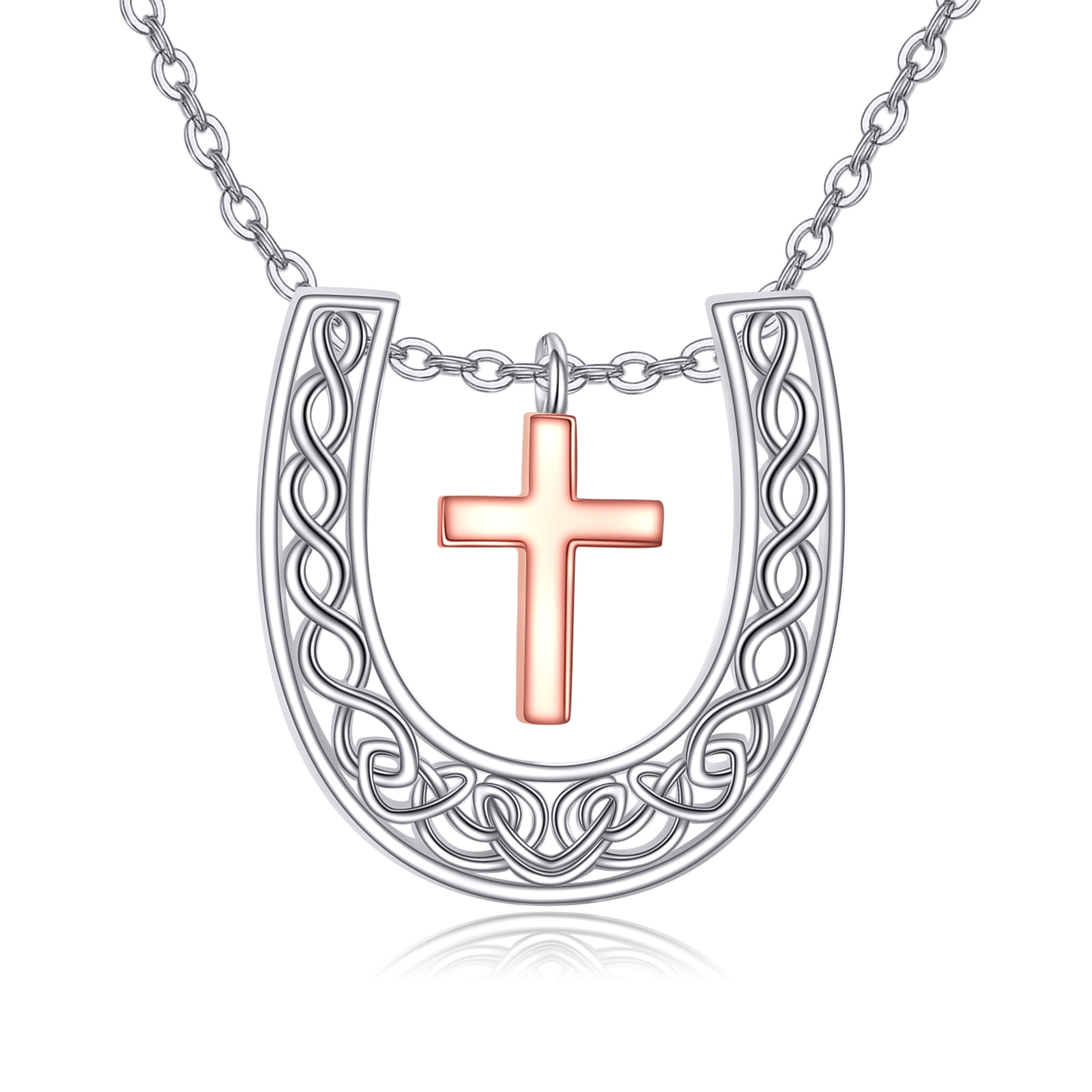 Cross Horse Necklace 925 Sterling Silver Celtic Knot Horseshoe Pendant ...