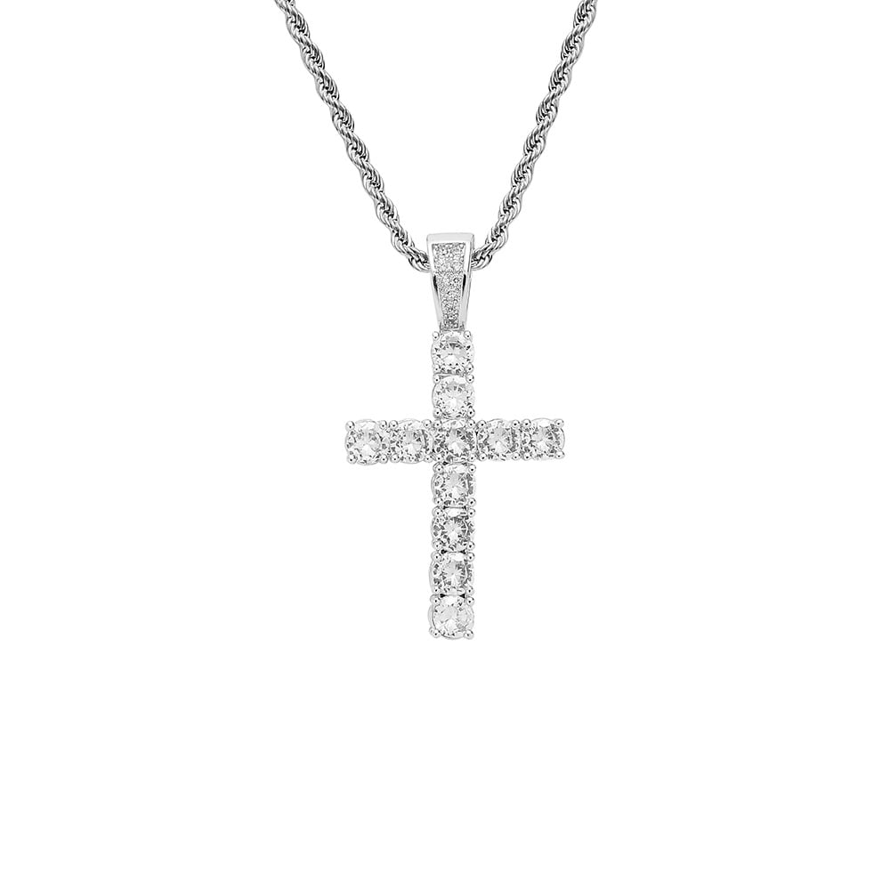 Cross Iced Out 14K Yellow Gold Pendant Necklace For Men Hip Hop ...