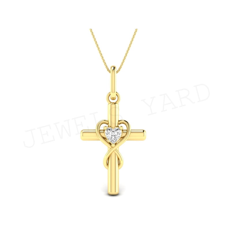 Cross Infinity Heart Shape Pendat Necklace 14K Yellow Gold Over ...