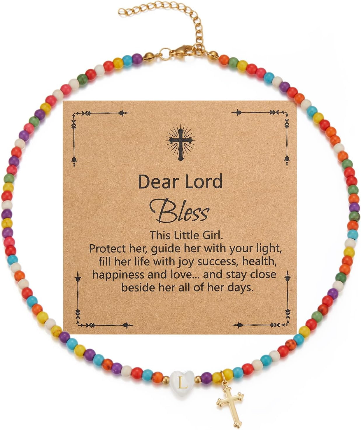 Cross Initial Heart Necklace Stainless Steel 18K Gold Cross Colorful ...