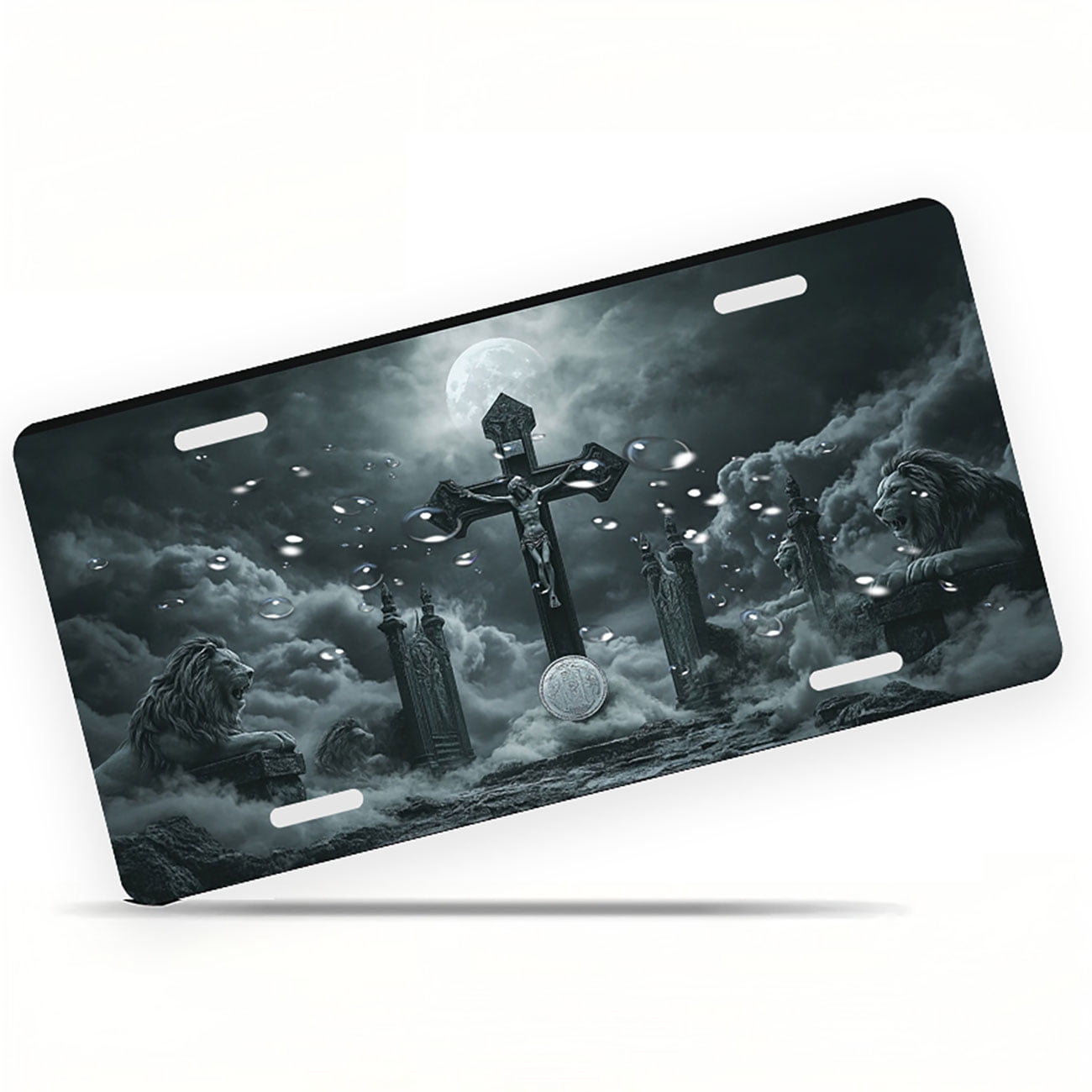 Cross with Jesus and Lions Front License Plate, Metal License Plate ...