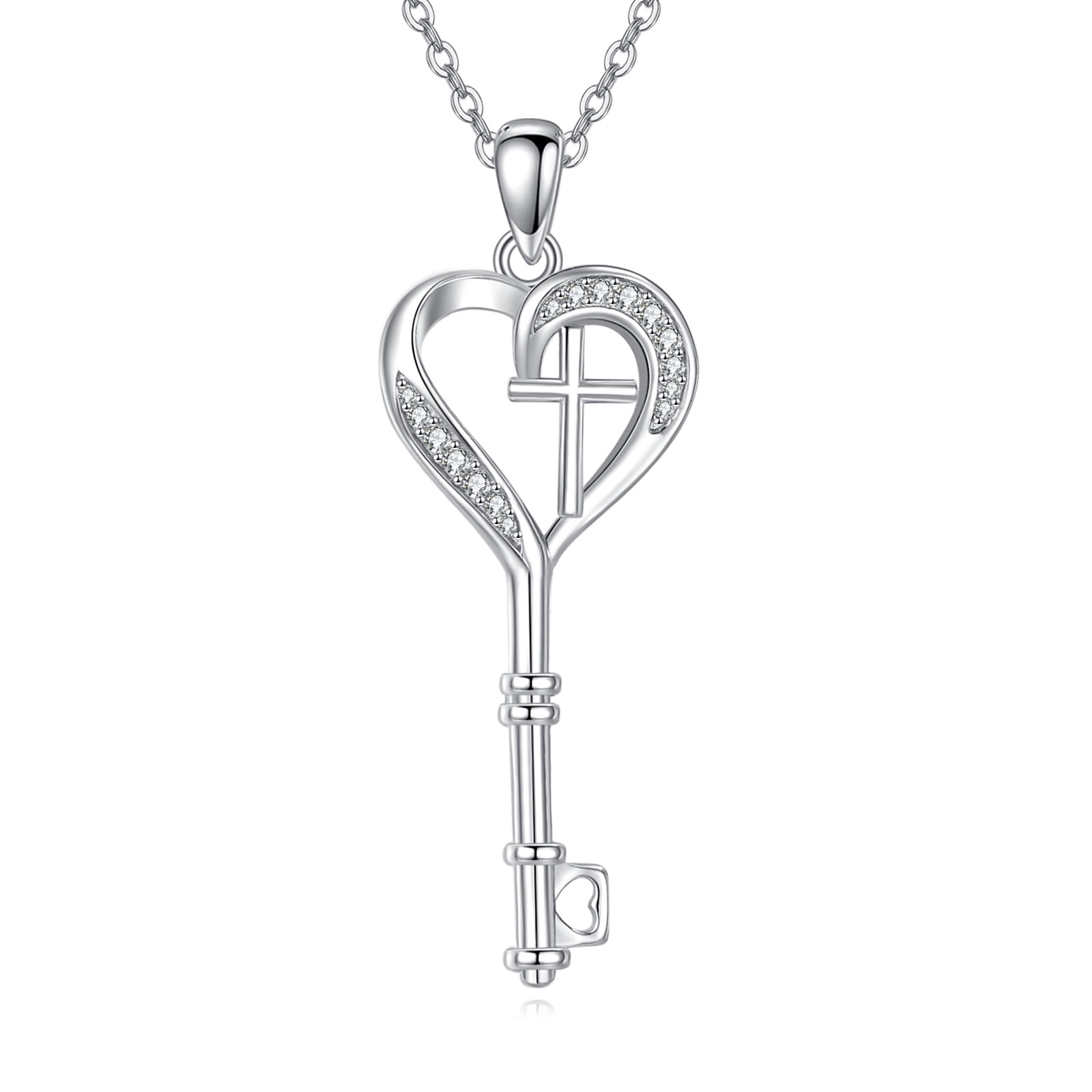 Cross Key Necklace 925 Sterling Silver Heart Key Pendant Chiristian ...