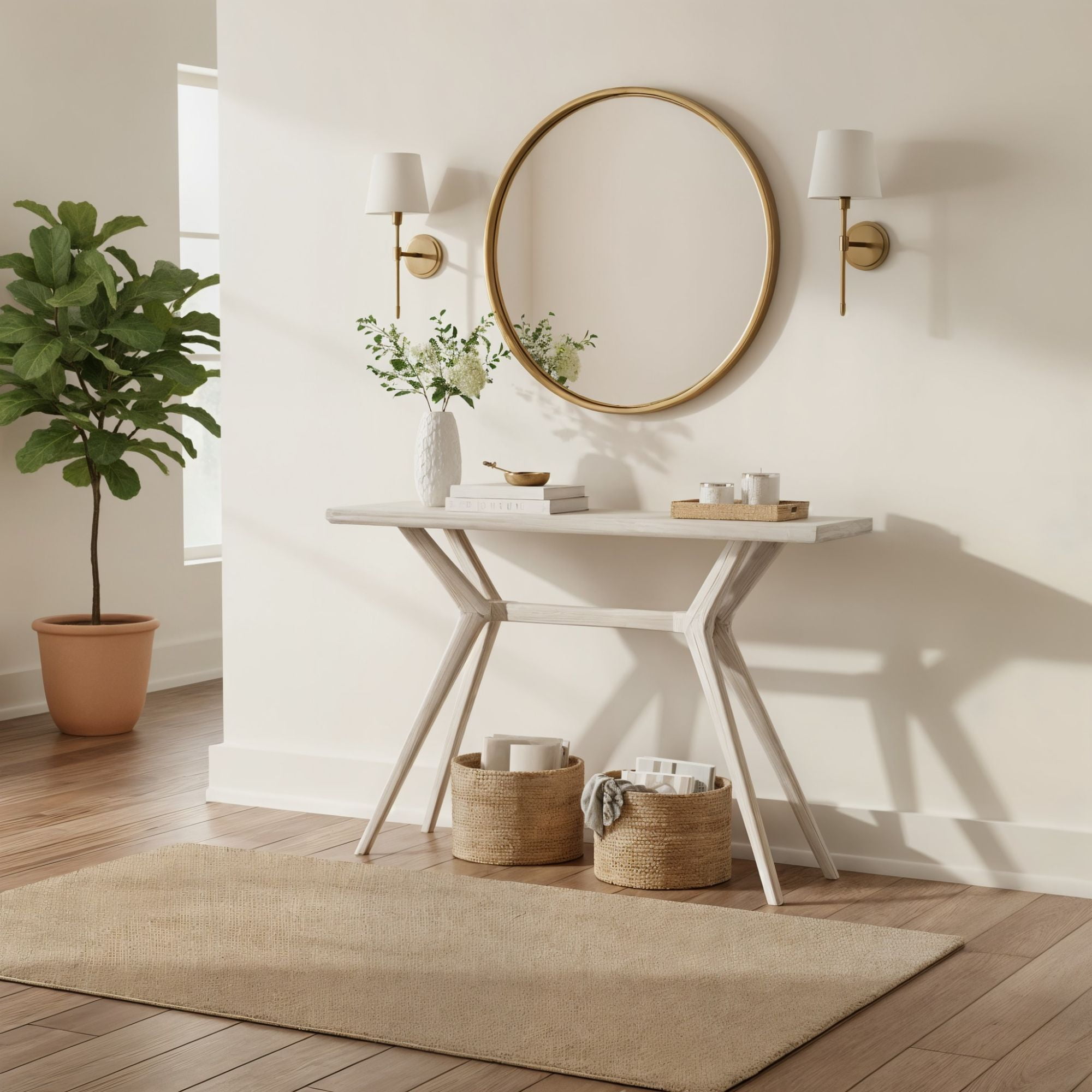 Cross Leg Console Table (45.5in / 1160mm), White Sand Wirebrush ...