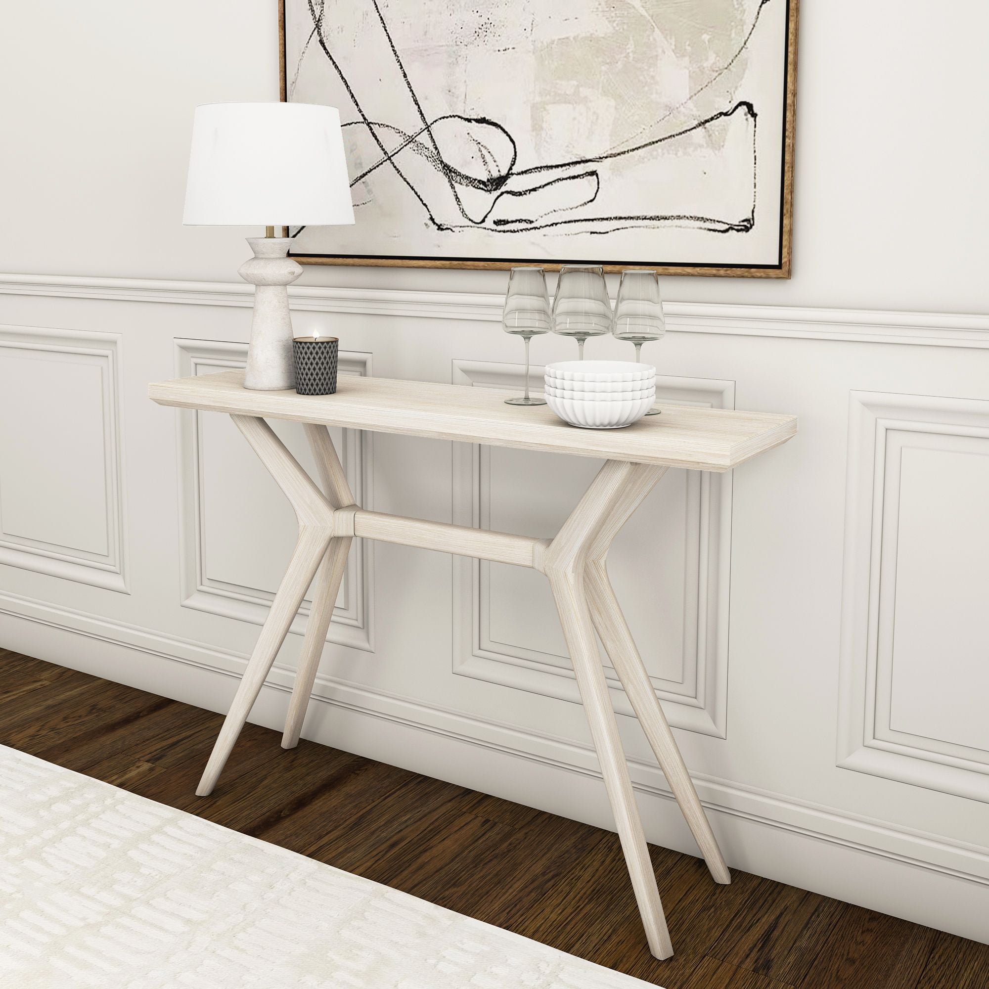 Plank+Beam Verso Cross Leg Console Table, 46" Solid Wood Modern Sofa ...