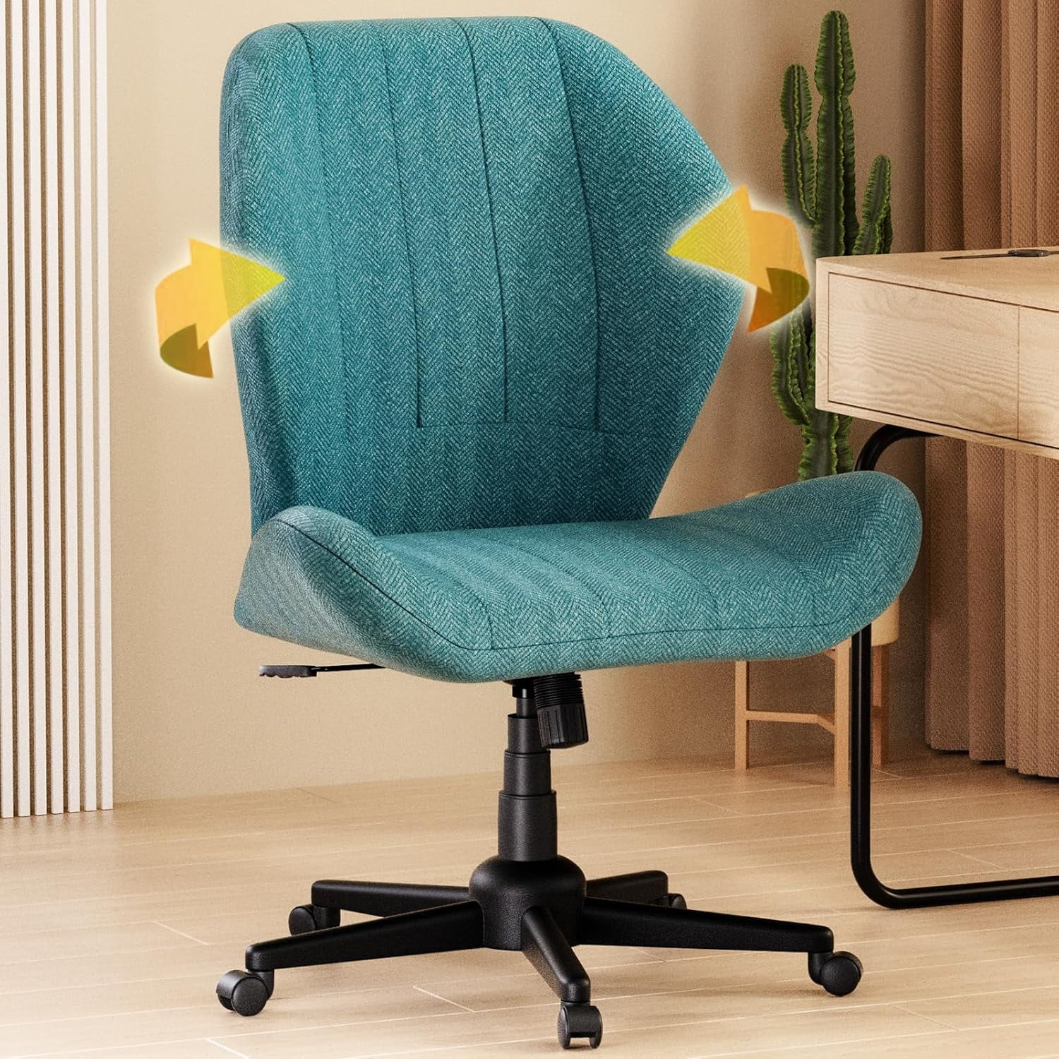 Cross Legged Chair Armless Office Chair with Wheels Wide Desk Chair ...
