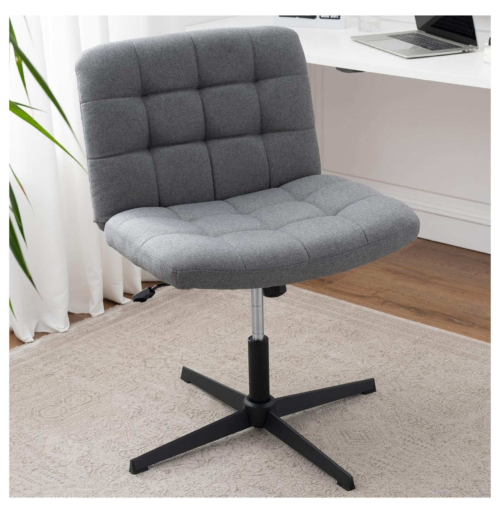 Cross Legged Chair No Wheels, Wide Seat Office Desk Chair, Comfy Fabric ...