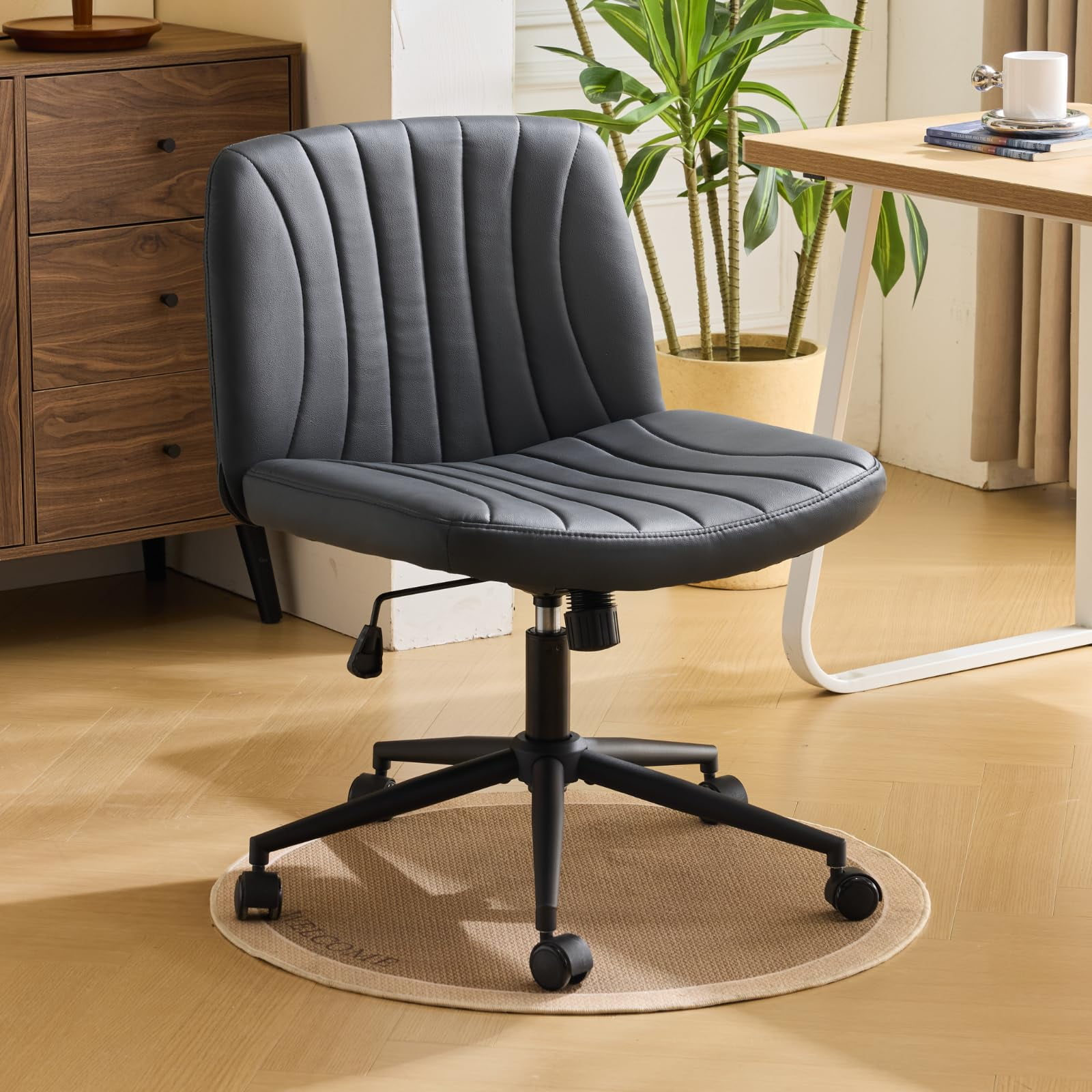 Criss Cross Leg Chair Armless Swivel Office Desk Chair with Wheels ...