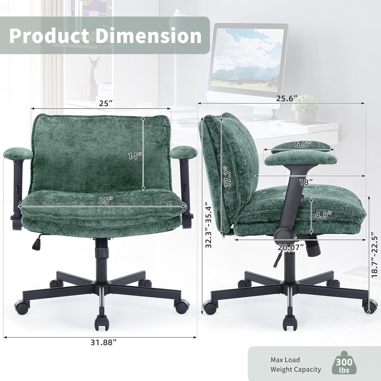 Cross Legged Office Chair with Wheels and Adjustable Flip-Arms, Criss ...