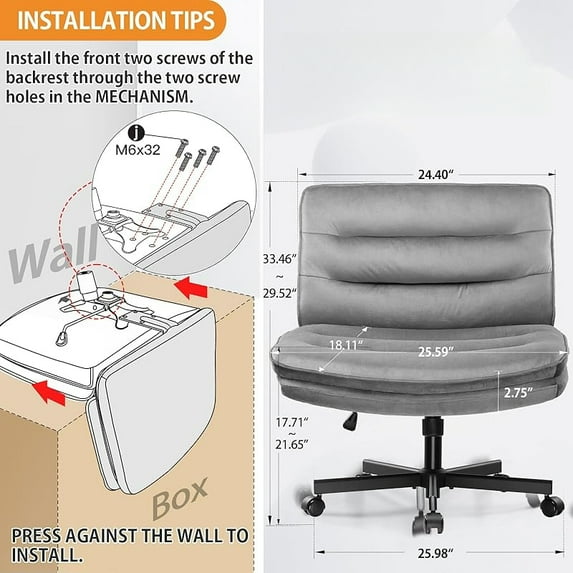 Cross Legged Office Chair with Wheels Armless-Office Desk Chair, Modern ...