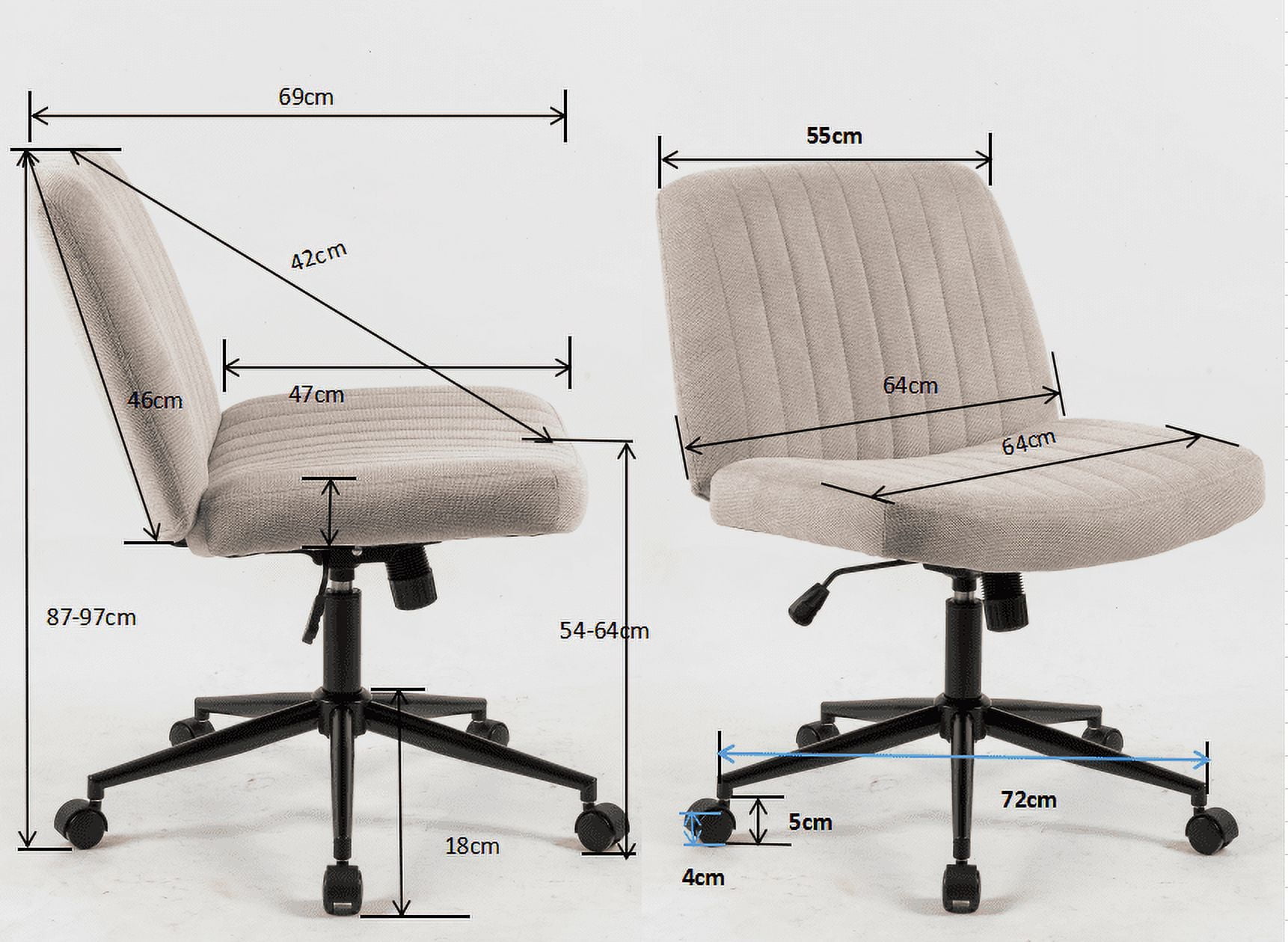Cross Legged Office Chair,Wide Comfty Desk Chair,Fabric Vanity Home ...