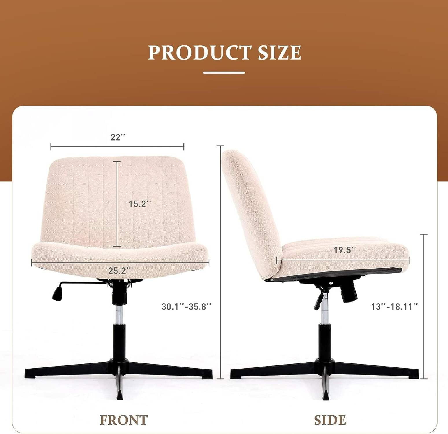 Cross Legged Office Chair, Wide Comfty Desk Chair, Fabric Vanity Home ...