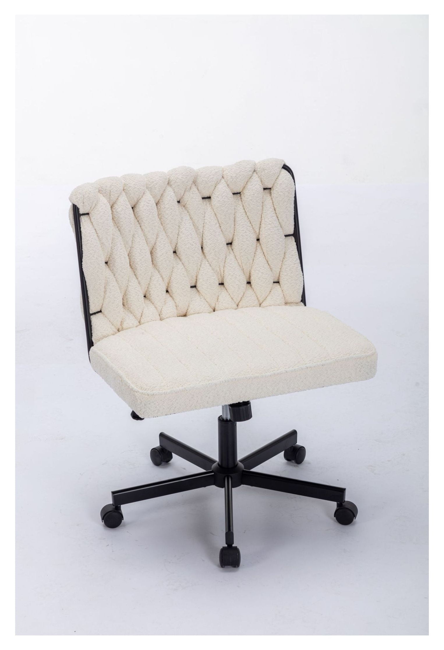 Cross Legged Office Chair with Wheels, Armless Desk Chair Wide Seat ...