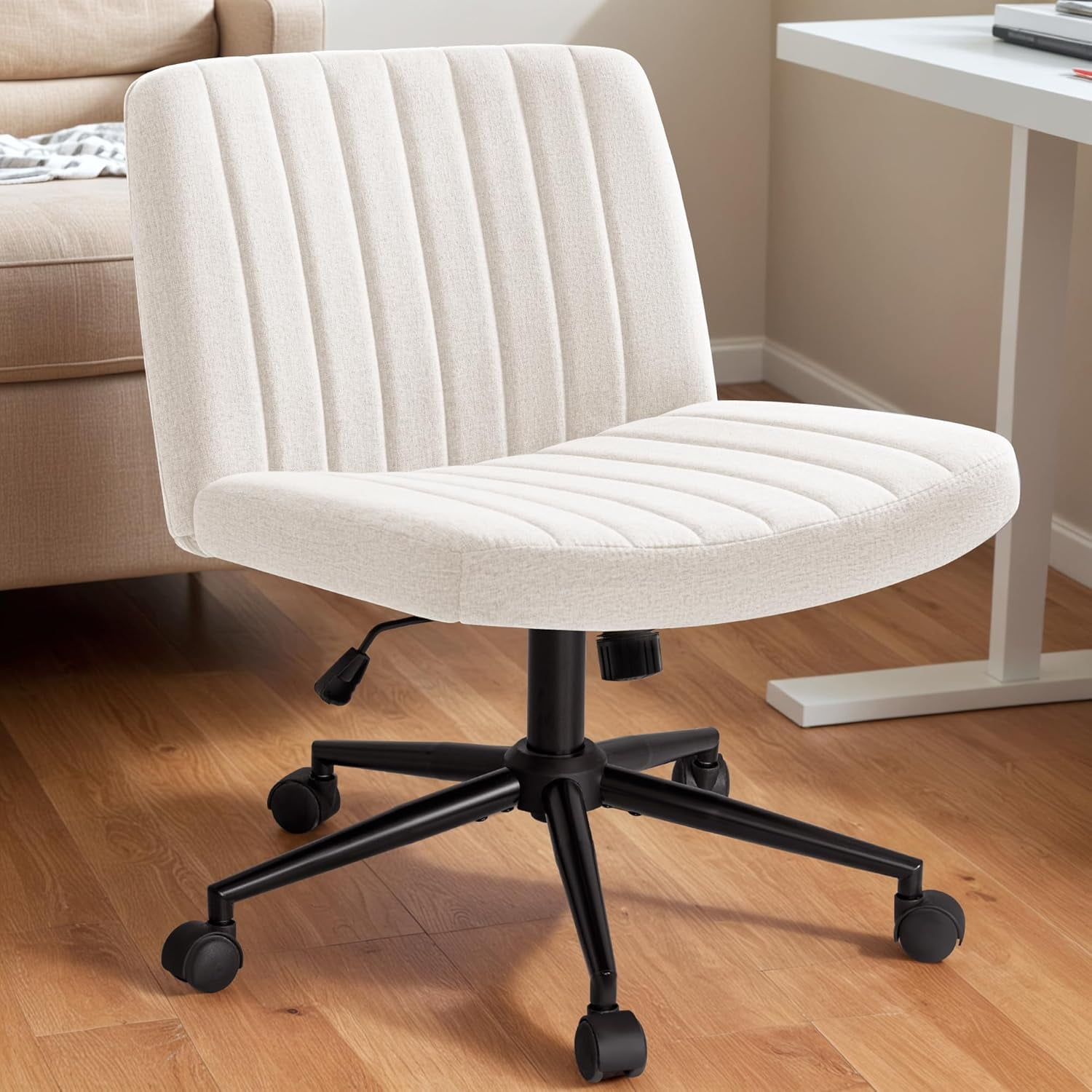Cross Legged Office Chair with Wheels, Armless Desk Wide Chair ...