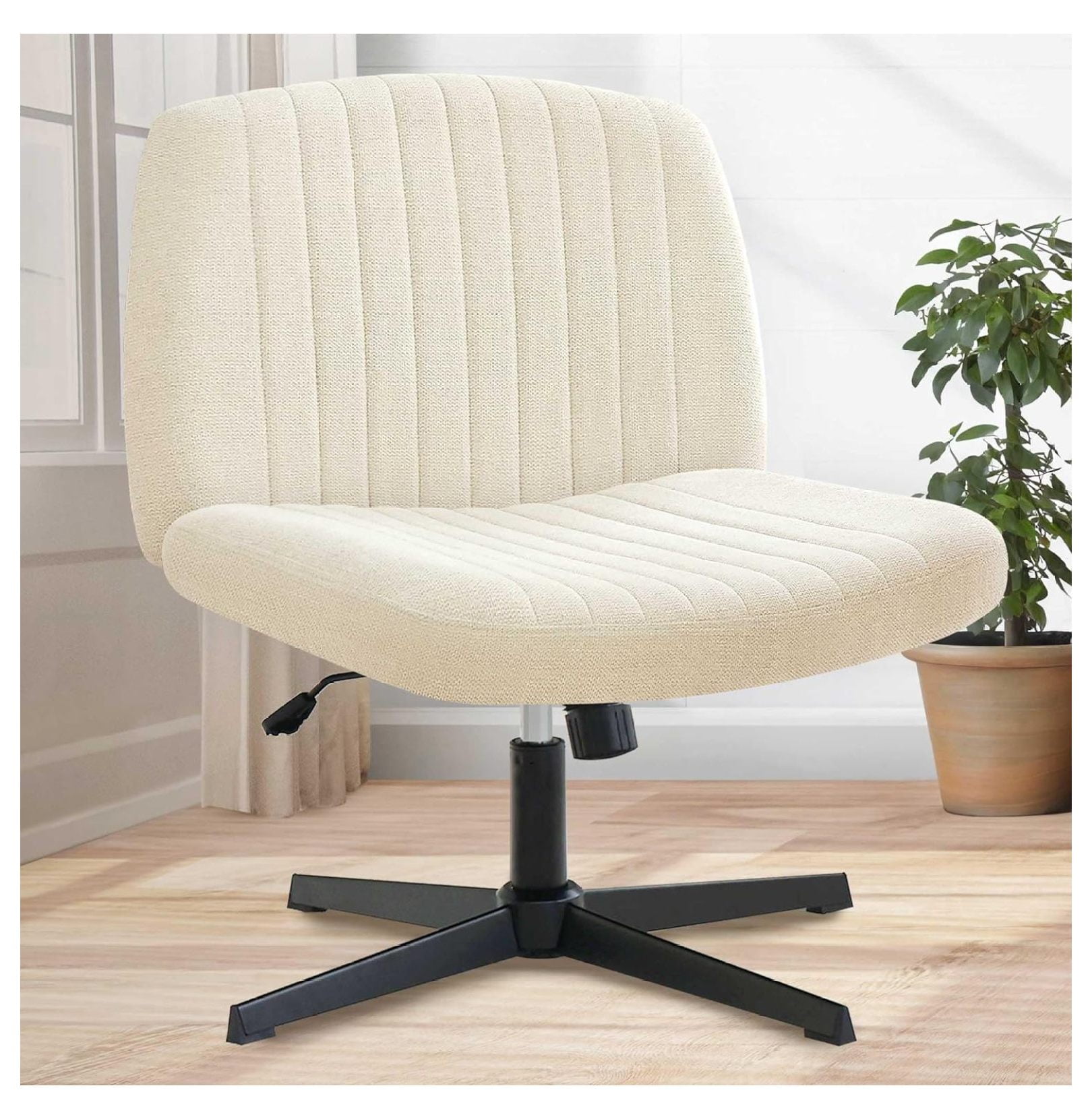 Cross Legged Office Desk Chair No Wheels Fabric Padded Modern Swivel ...