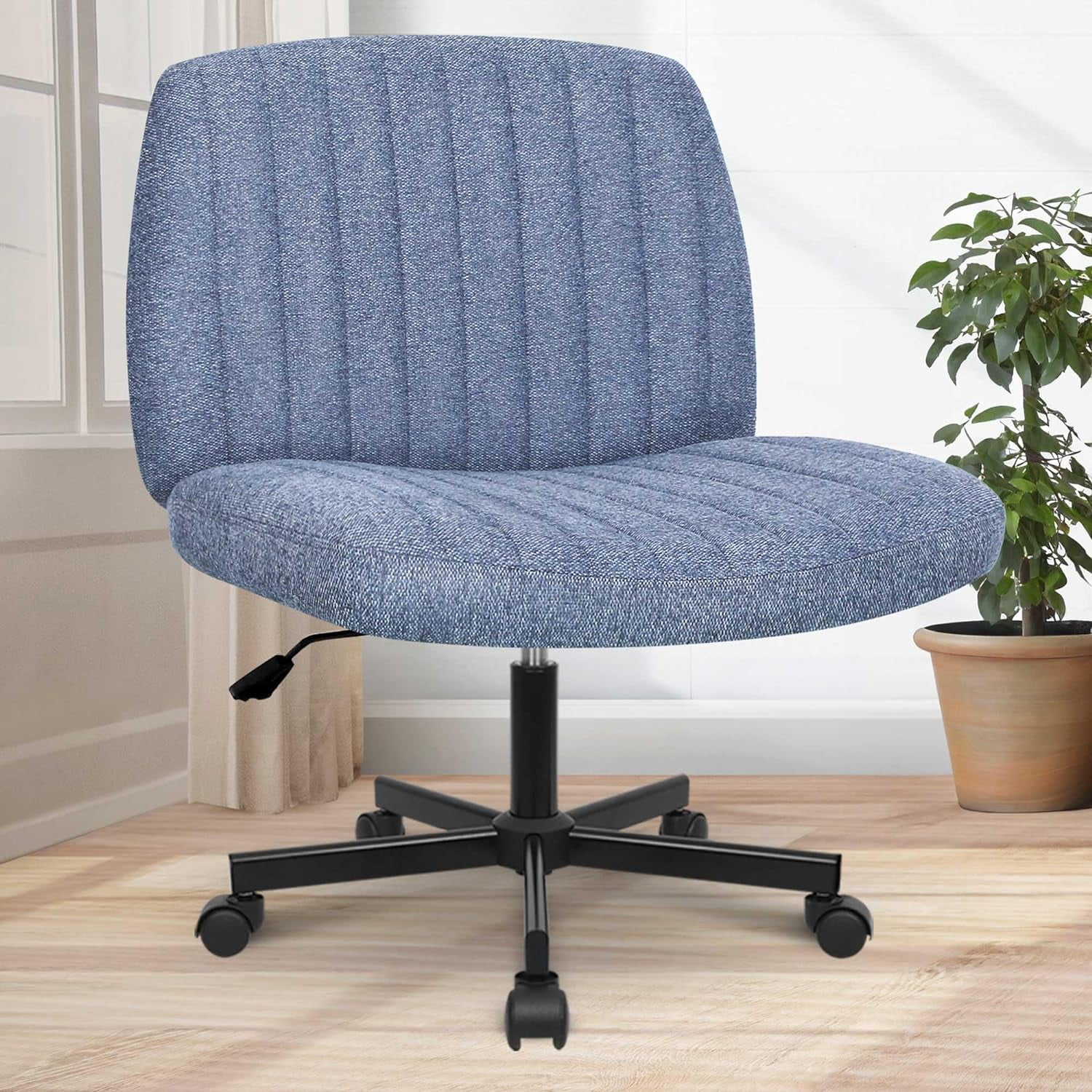 Cross Legged Office Desk Chair No Wheels Fabric Padded Modern Swivel ...