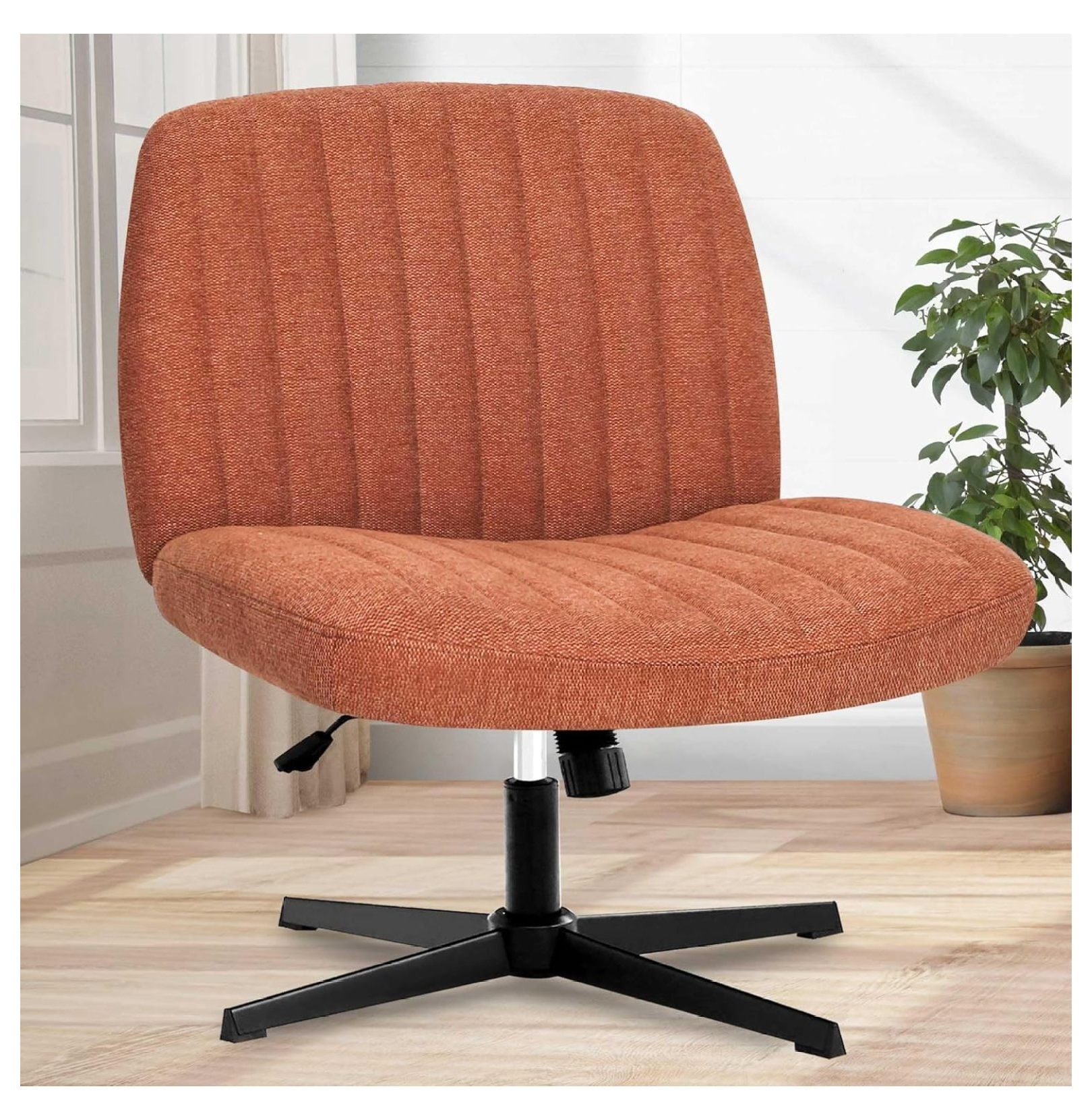 Cross Legged Office Desk Chair No Wheels Fabric Padded Modern Swivel ...