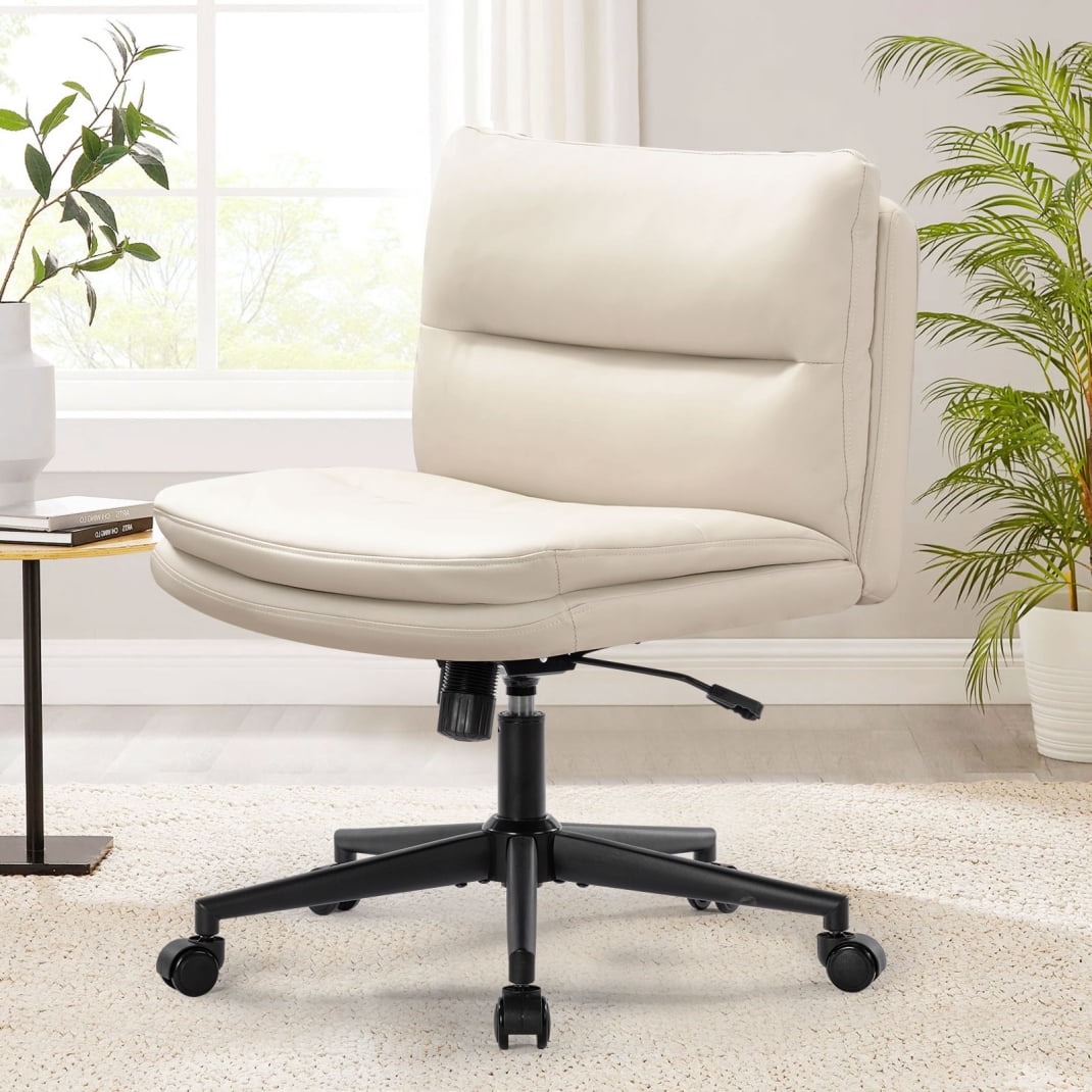 Cross Legged Swivel Office Chair with Universal Wheels, PU Leather ...