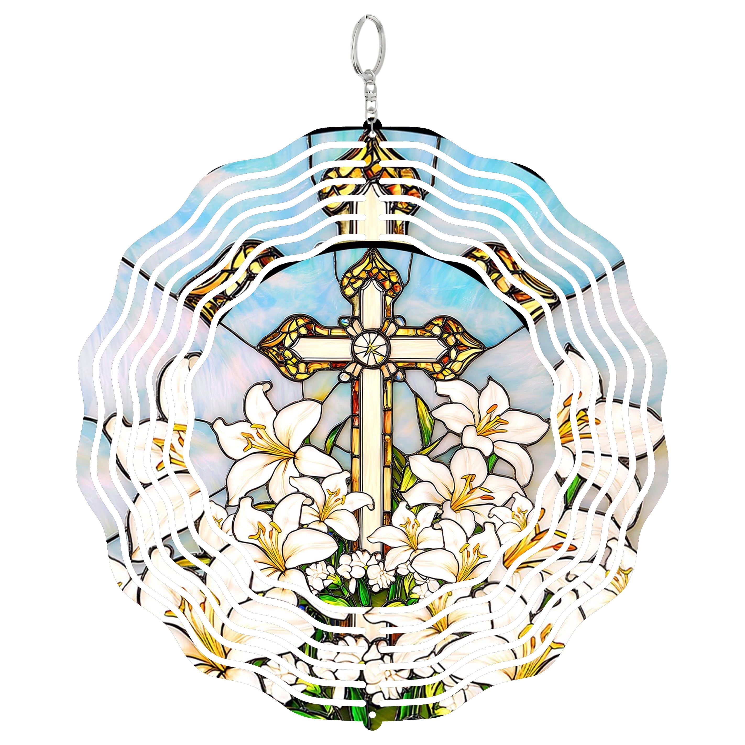 Cross Lily Flower Christian 3D Wind Spinner Kinetic Hanging Garden ...