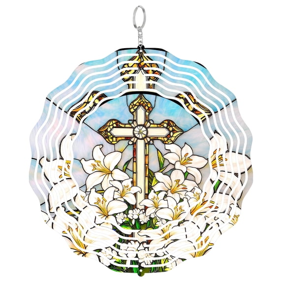 Cross Lily Flower Christian 3D Wind Spinner Kinetic Hanging Garden ...