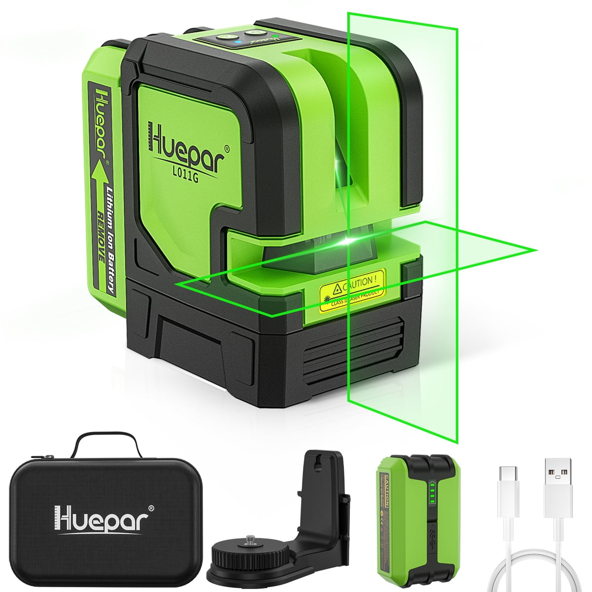 Huepar Cross Line Laser Level, 165Ft Green Beam, Self-leveling, Li-ion ...