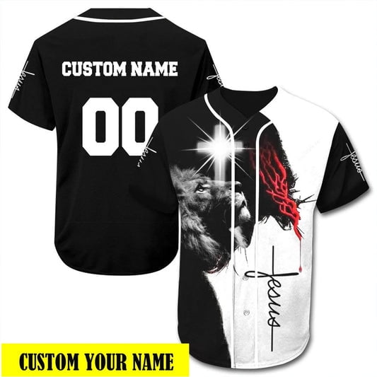 Cross, Lion Baseball Jersey - Custom Printed 3D Baseball Jersey Shirt ...