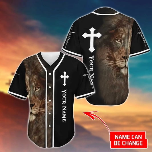 Cross, Lion Baseball Jersey - Jesus Custom Printed Baseball Jersey ...
