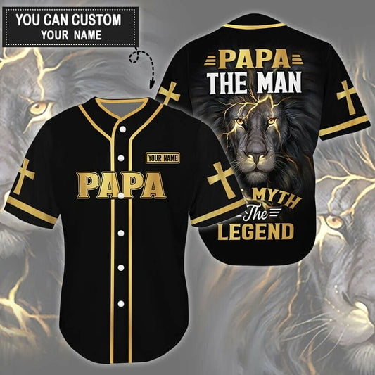 Cross, Lion Baseball Jersey - Papa The Man The Legend Custom Baseball ...