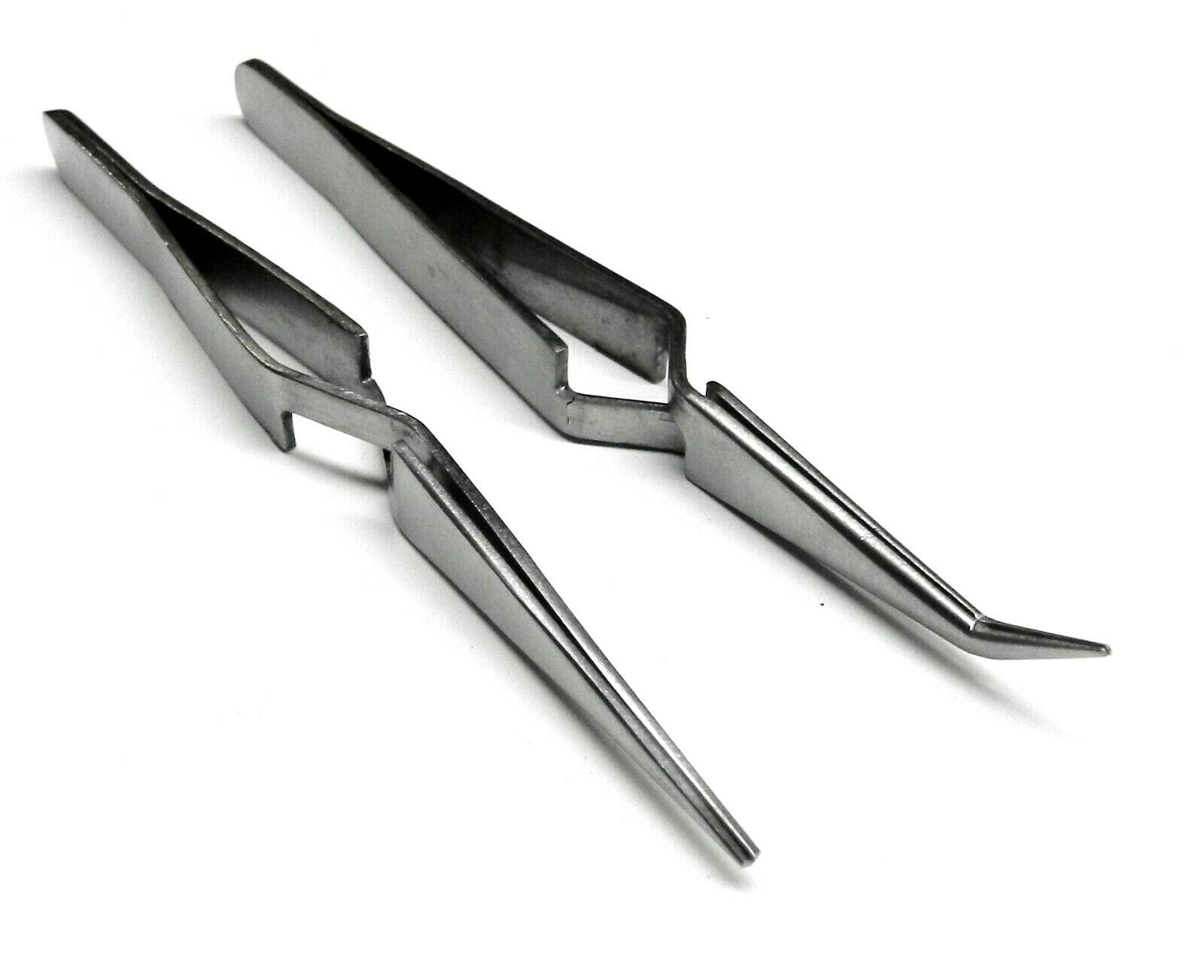 Cross Lock Tweezer Set 100mm Short Self Closing Holding Bent Straight ...