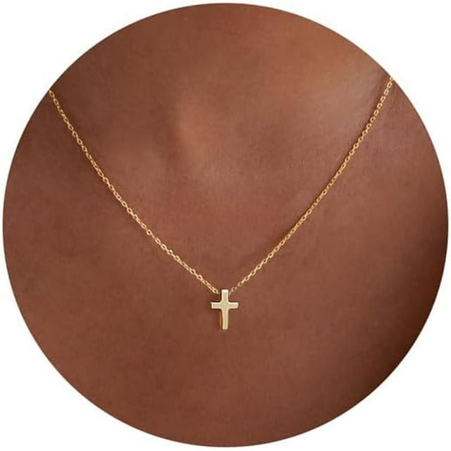 Cross Necklace 14k Gold Plated Box Chain Cross Pendant Necklace Dainty Simple Silver Cross Tiny