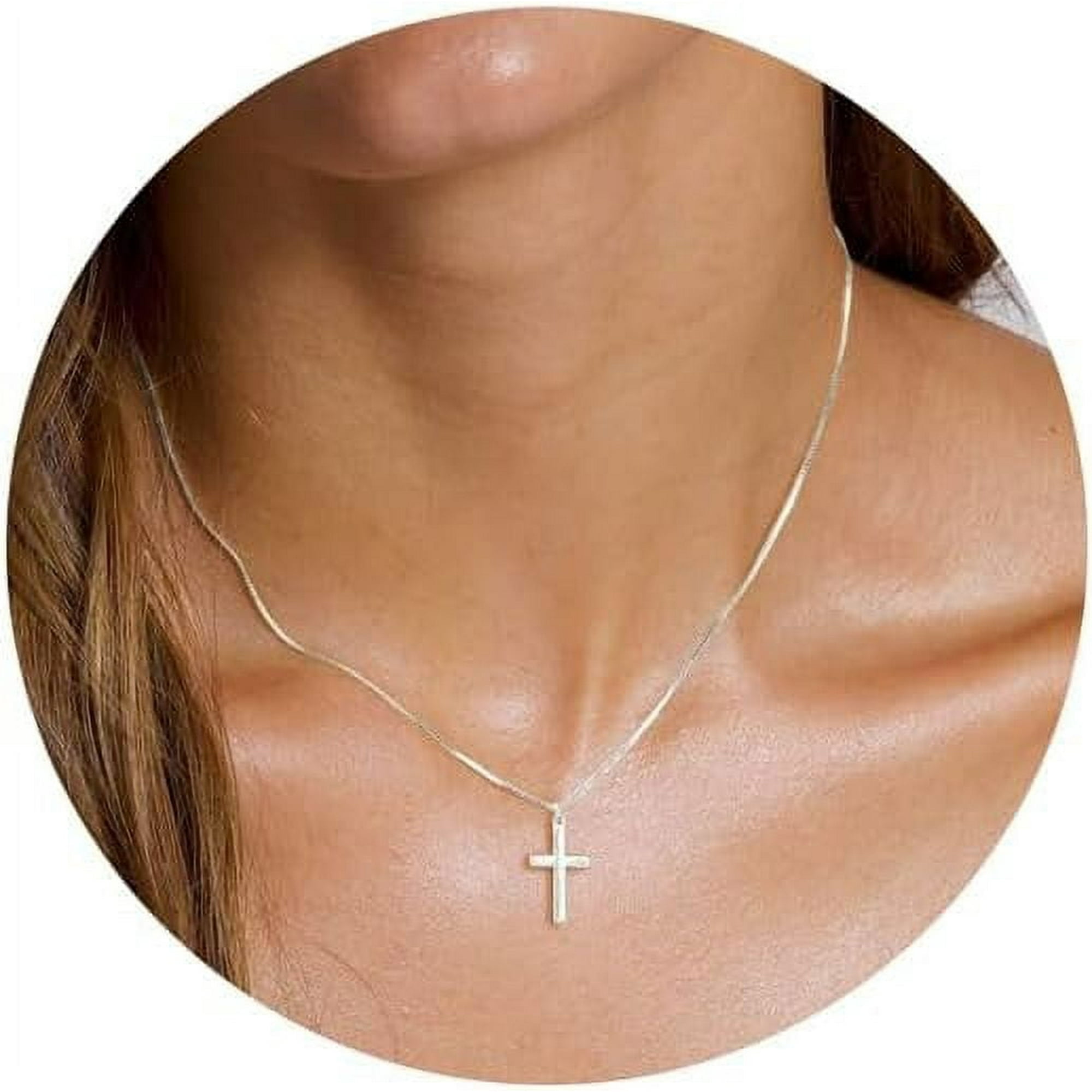 Cross Necklace, 14K Gold Plated Box Chain Cross Pendant Necklace Dainty ...