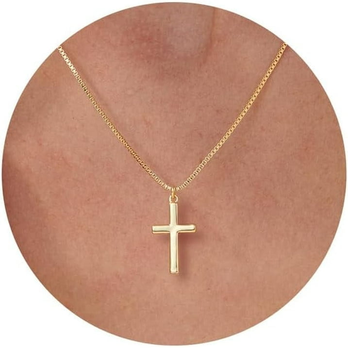 Cross Necklace, 14K Gold Plated Box Chain Cross Pendant Necklace Dainty ...