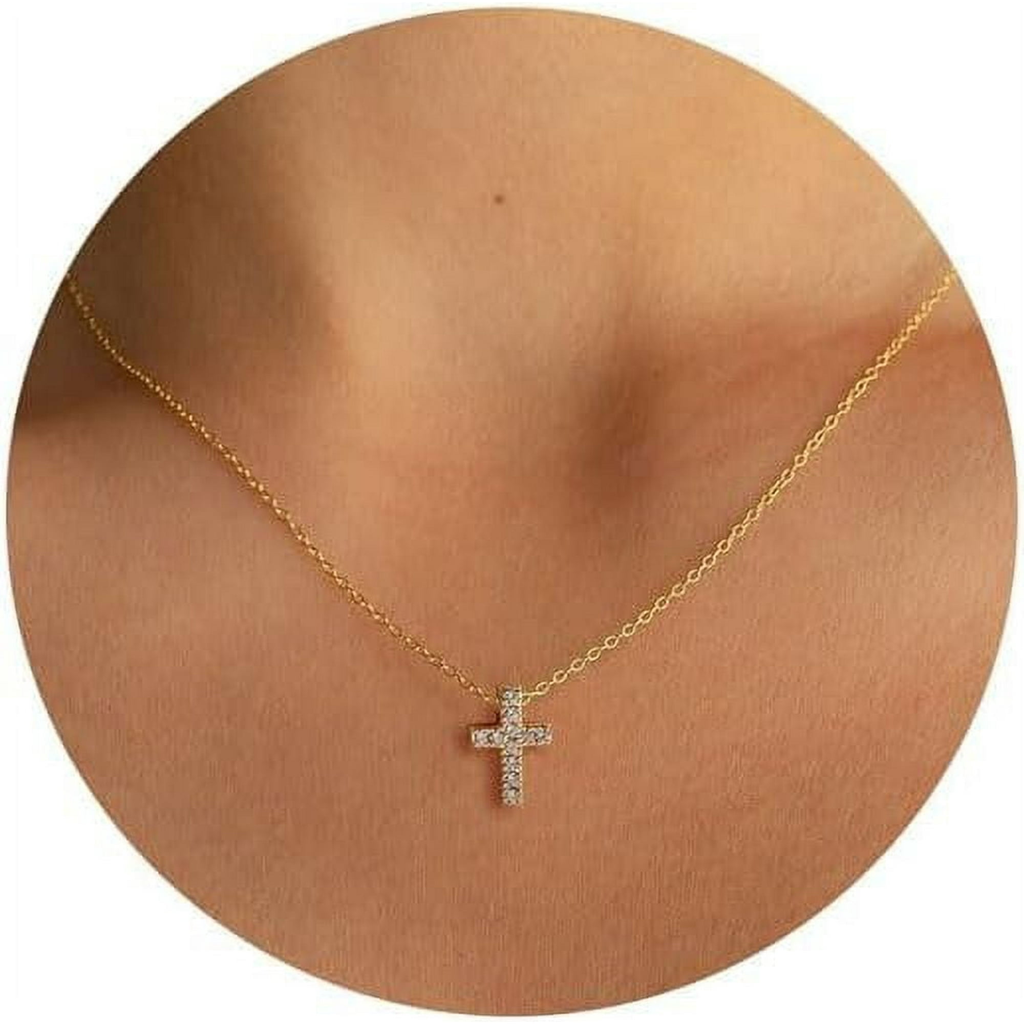 Cross Necklace, 14K Gold Plated Box Chain Cross Pendant Necklace Dainty ...