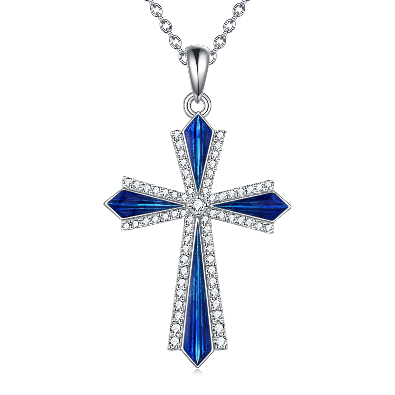 Cross Necklace 925 Sterling Silver Cubic Zirconia CZ Cross Crucifix ...