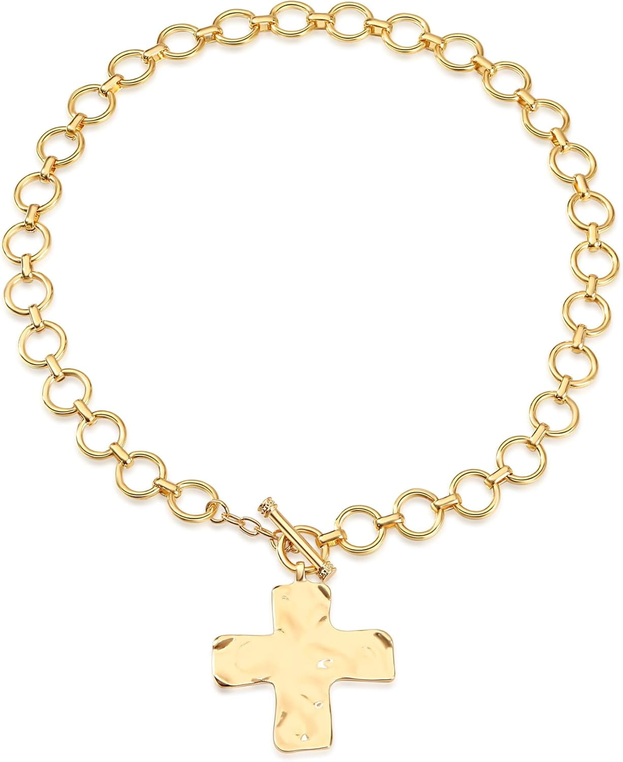 Cross Necklace Chunky Personalized Gold Cross Pendant Necklace Hammered ...