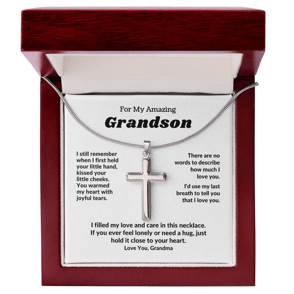 Cross Necklace For My Grandson - Artisan Cross Necklace - Gift Box ...