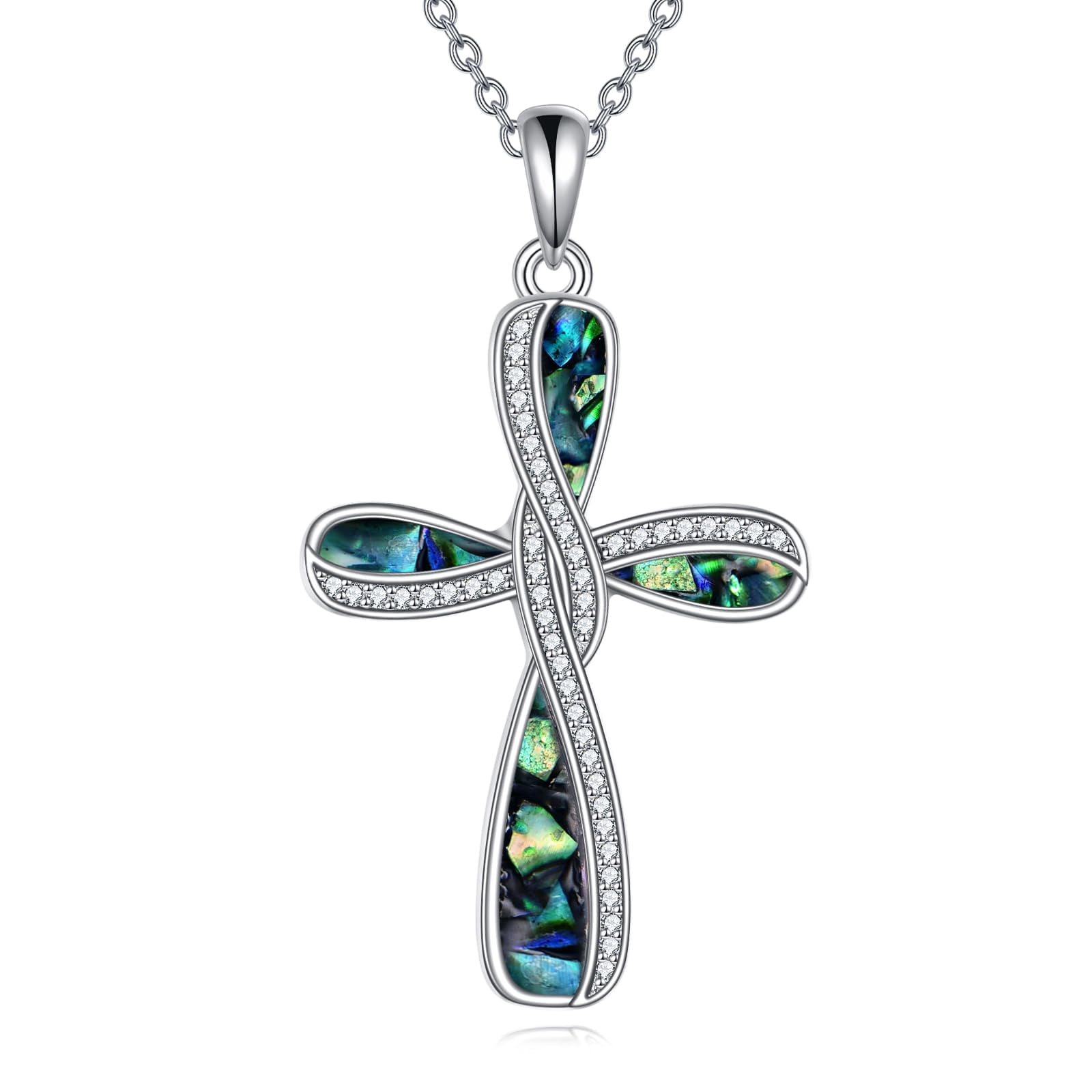 Cross Necklace For Women 925 Sterling Silver Abalone Infinity Love Knot ...