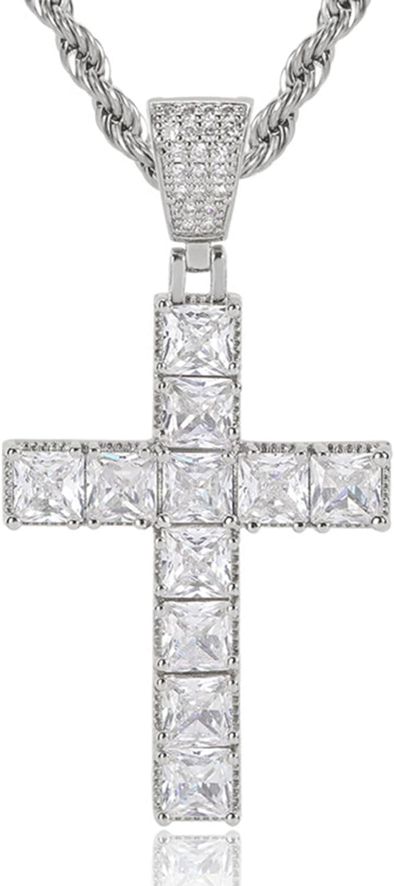 Cross Necklace for Men, Cubic Zirconia Crucifix Pendant, Square Inlay ...